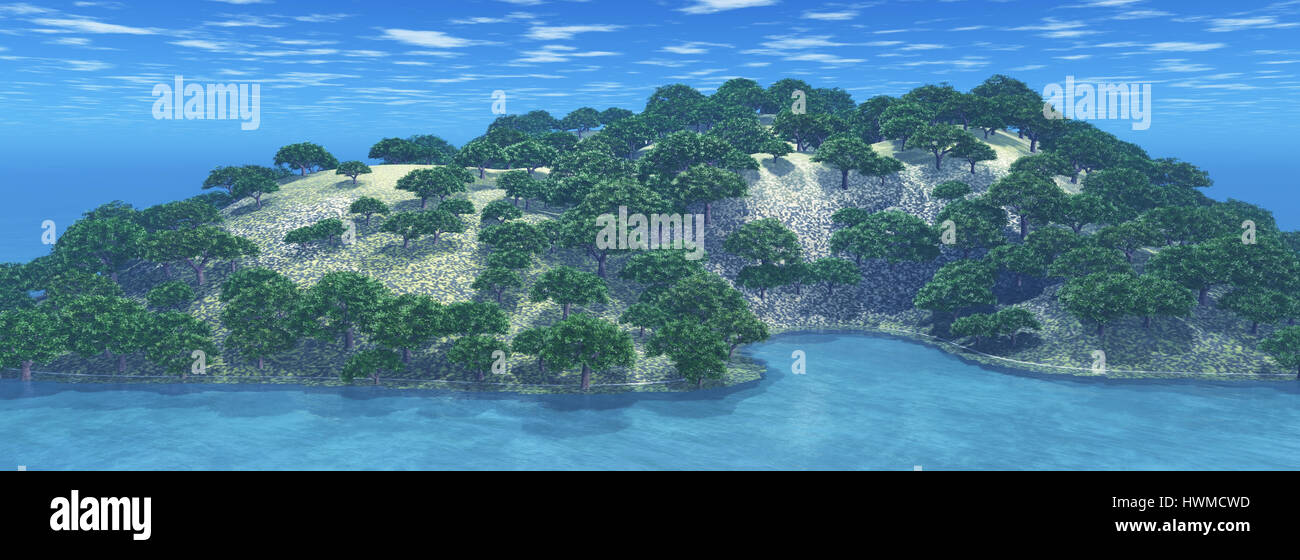 3D render of an island covered in trees Stock Photo - Alamy