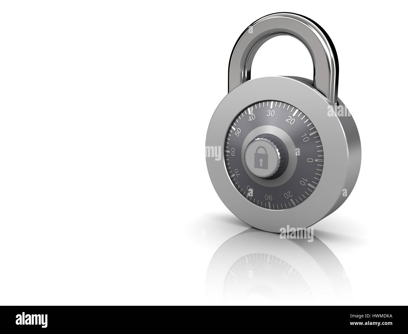 3d illustration of combination lock at right side of white background ...