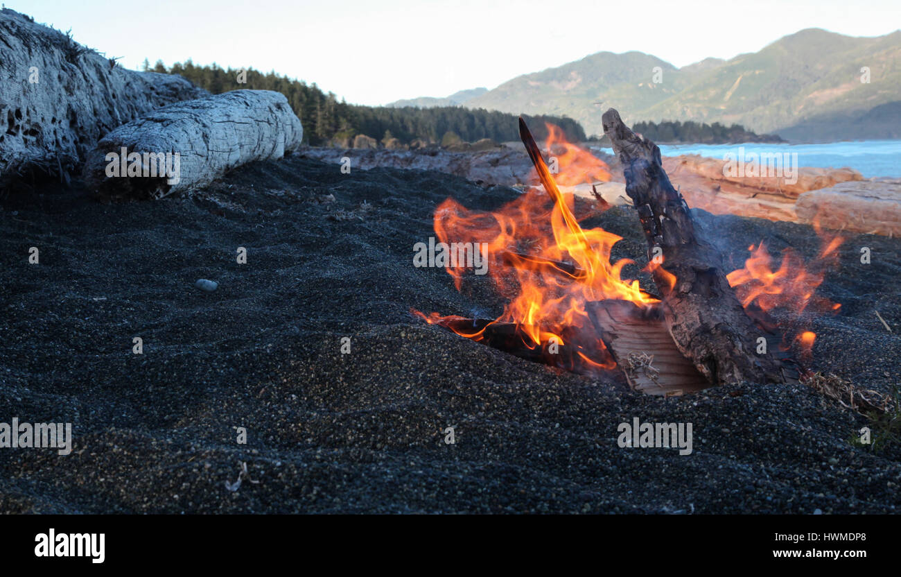 Campfire, Nootka Island Trail, Vancouver Island BC Stock Photo - Alamy
