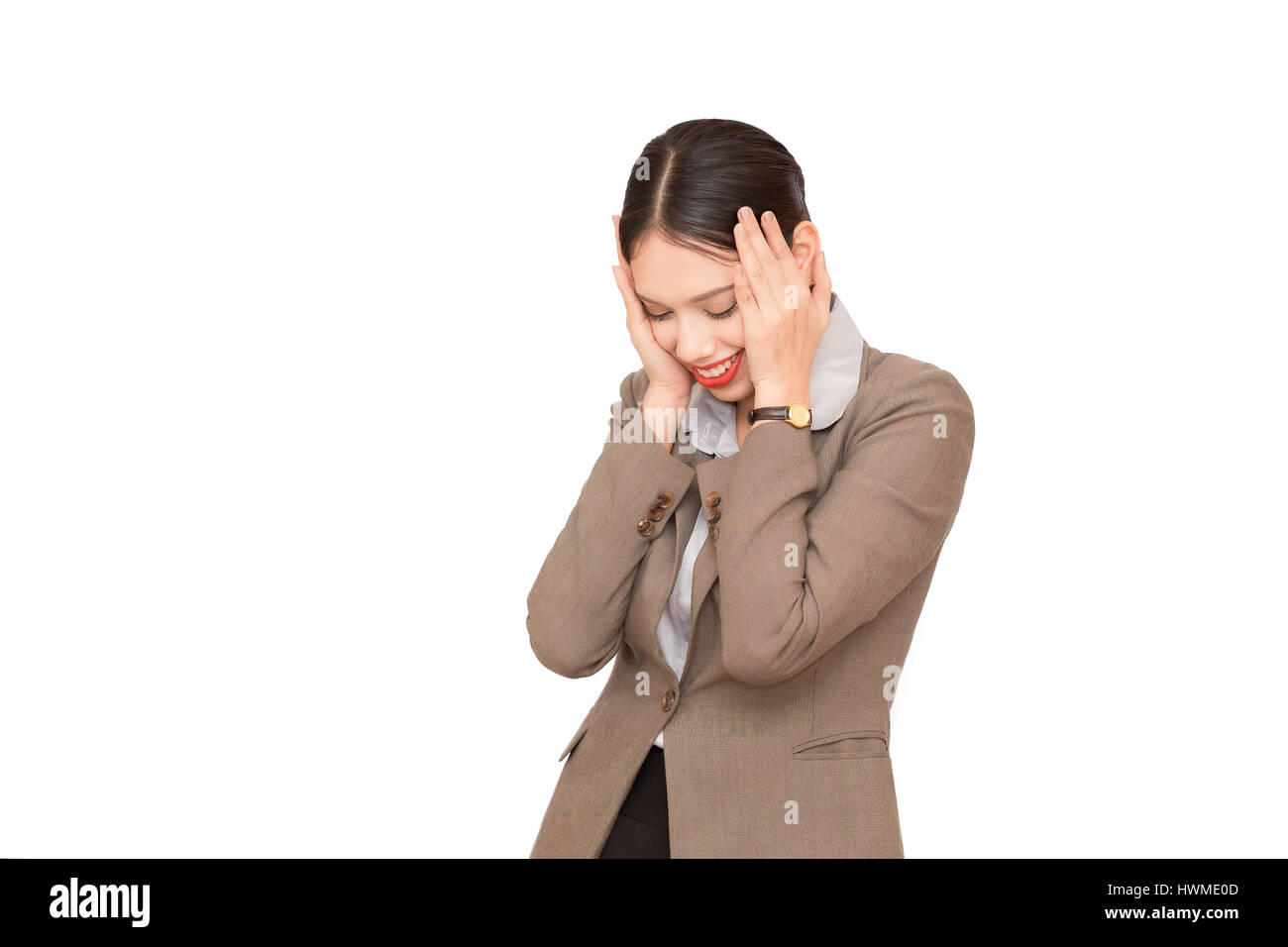 Business woman face embarrassed smile Stock Photo - Alamy