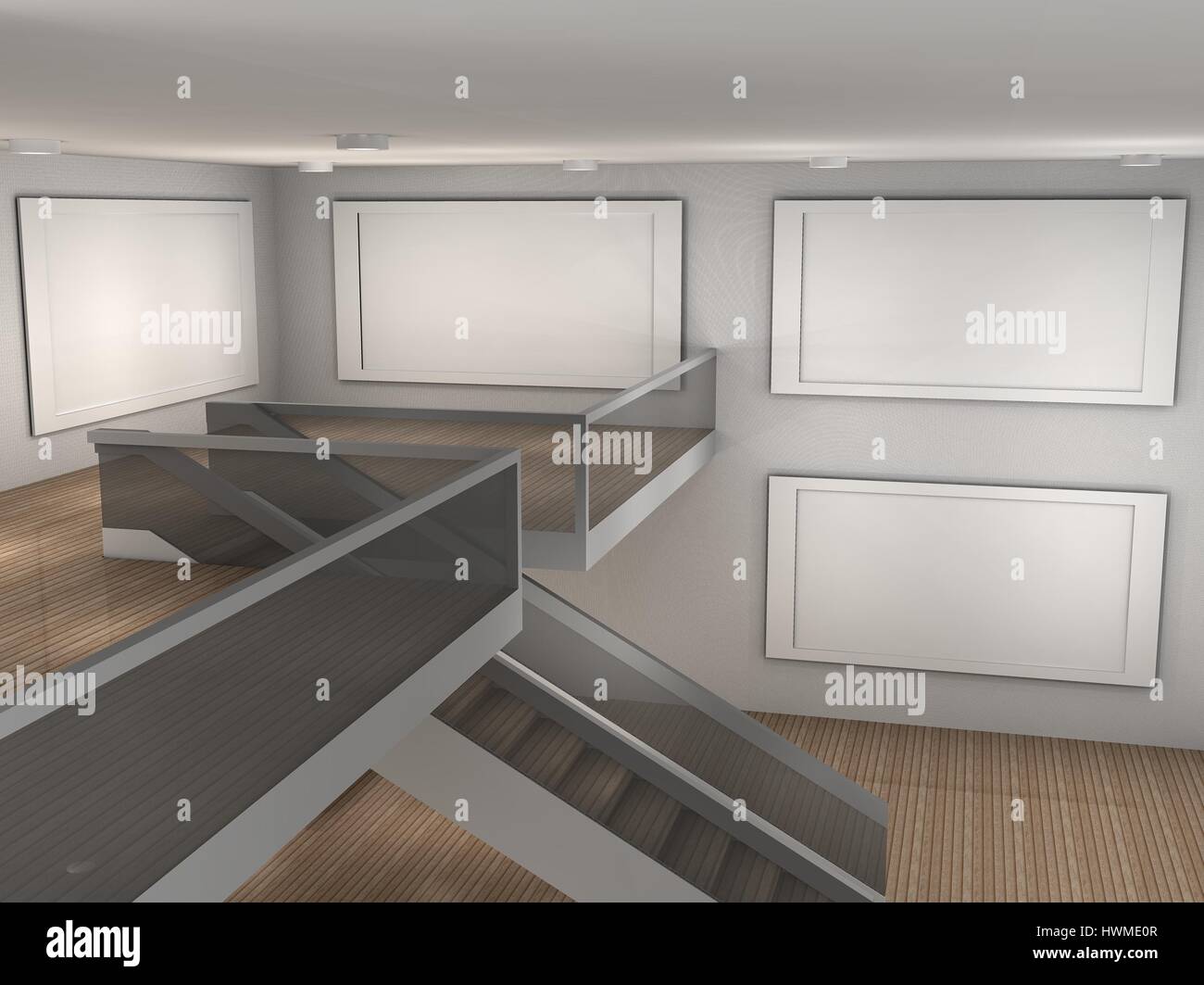 3d illustration of a empty museum with 4 frames Stock Photo - Alamy
