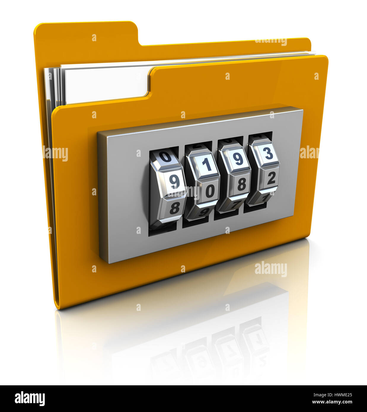3d illustration of folder icon with security lock dial Stock Photo - Alamy