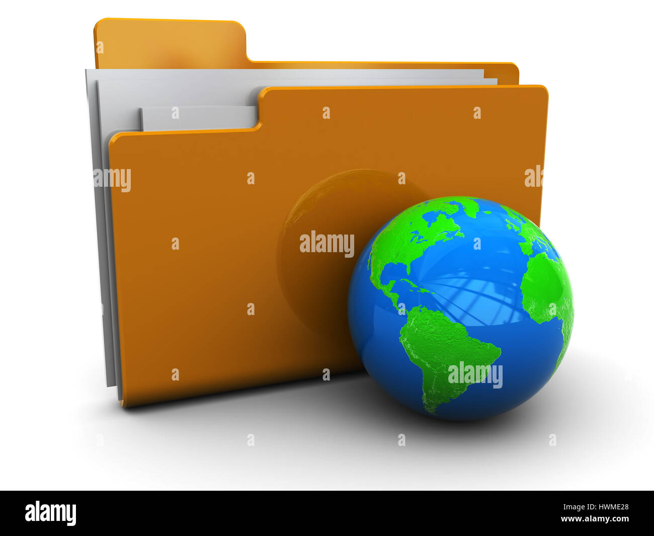 3d illustration of folder icon with earth globe, over white background ...