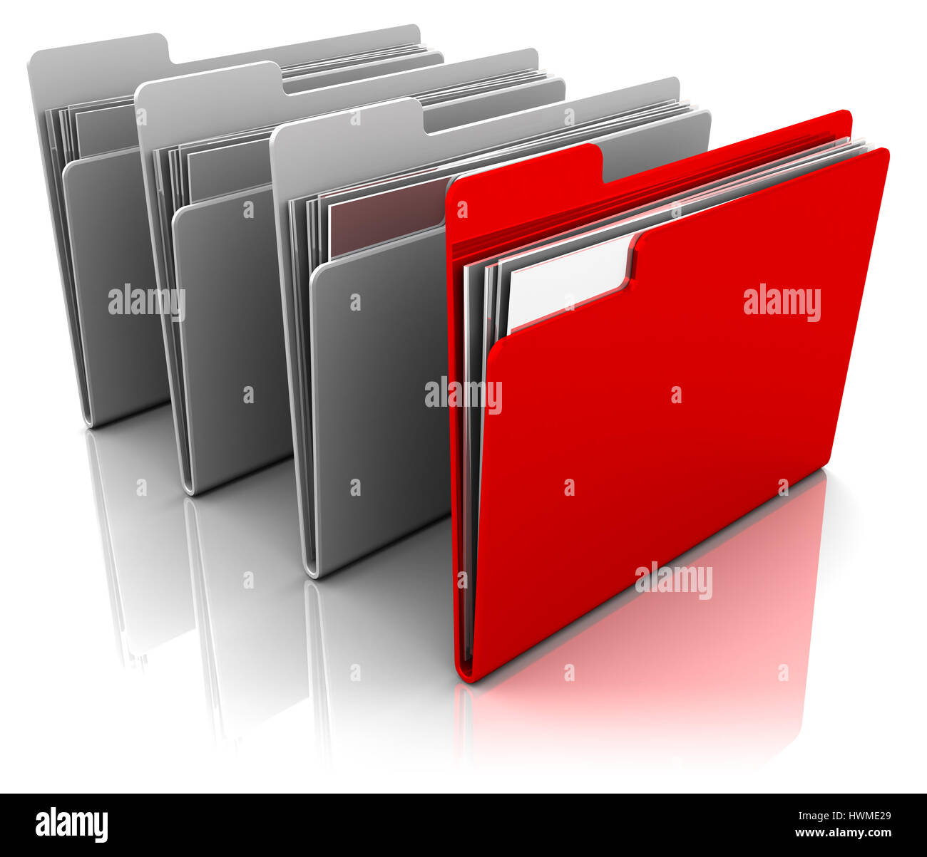 3d illustration of folder icons row with one selected Stock Photo - Alamy
