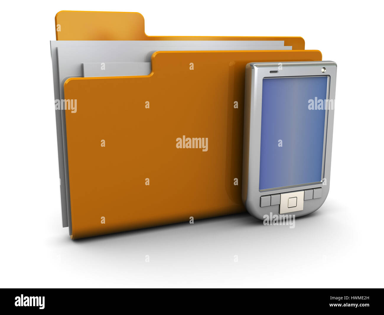 3d illustration of folder icon with pda, over white background Stock ...
