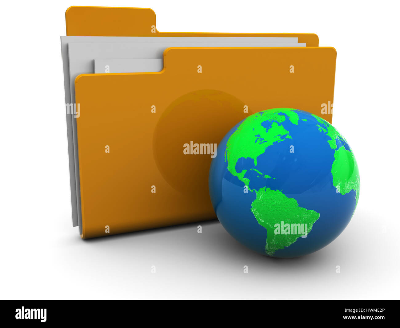 3d illustration of folder icon with earth globe,over white background ...