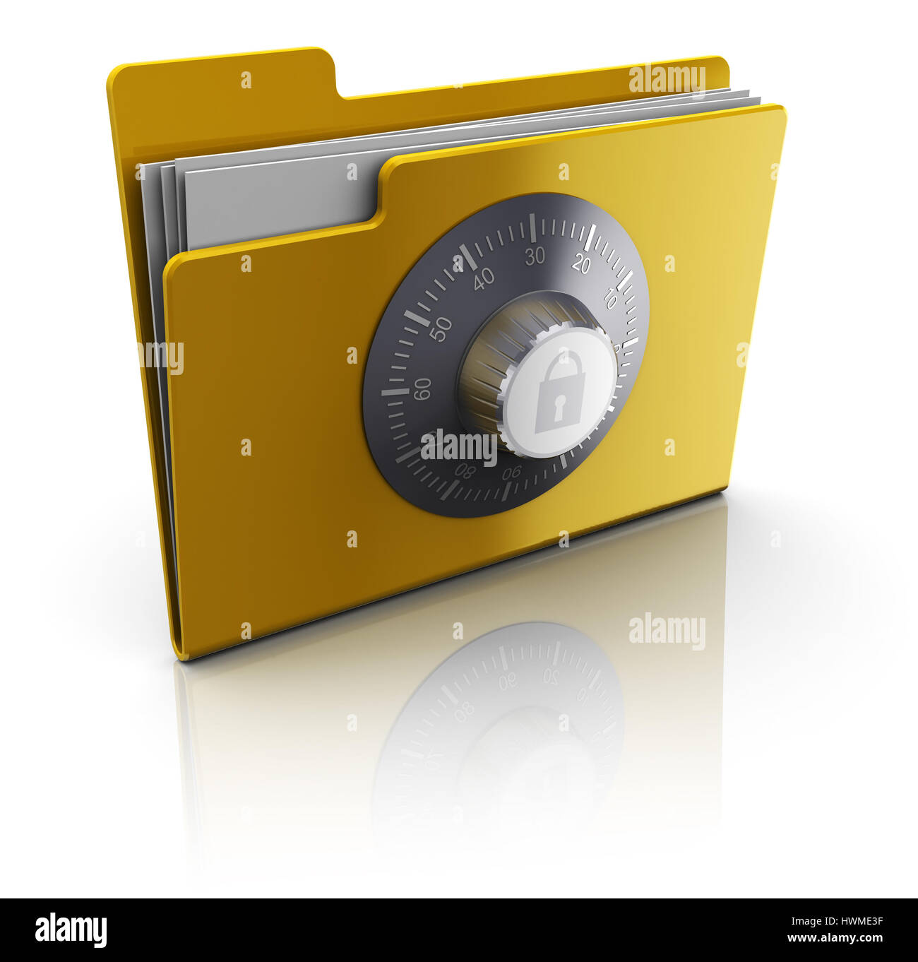 3d illustration of folder with documents protected by combination lock ...