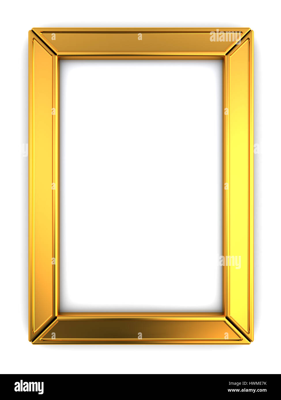 3d illustration of golden metal photo frame, isolated over white ...
