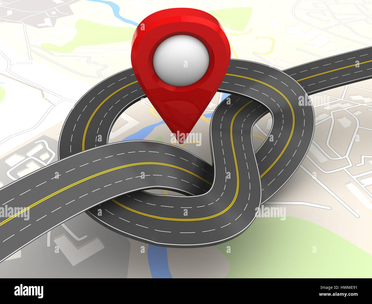 3d illustration of road knot and navigation point Stock Photo - Alamy