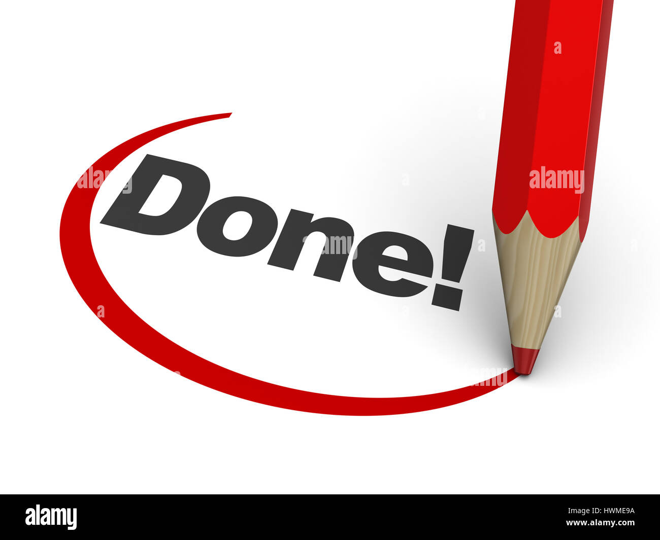 3d illustration of 'done' sign with pecnil, over white background Stock ...