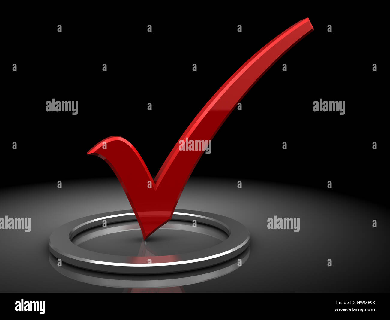 3d illustration of dark background with red checkmark in circle Stock ...