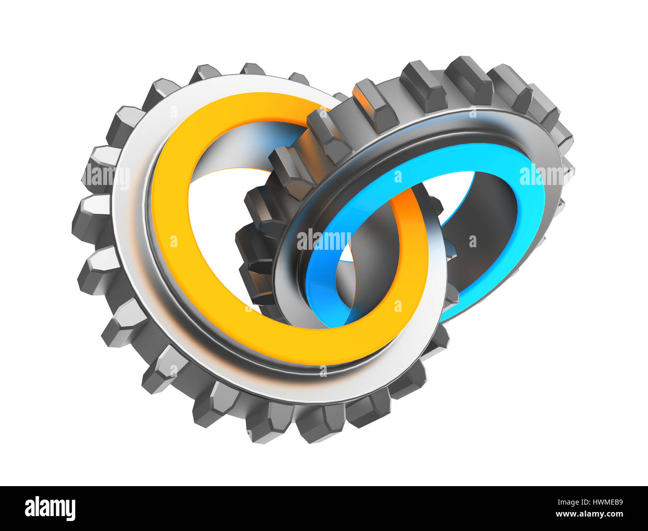 3d illustration of two gear wheels blue and orange Stock Photo - Alamy