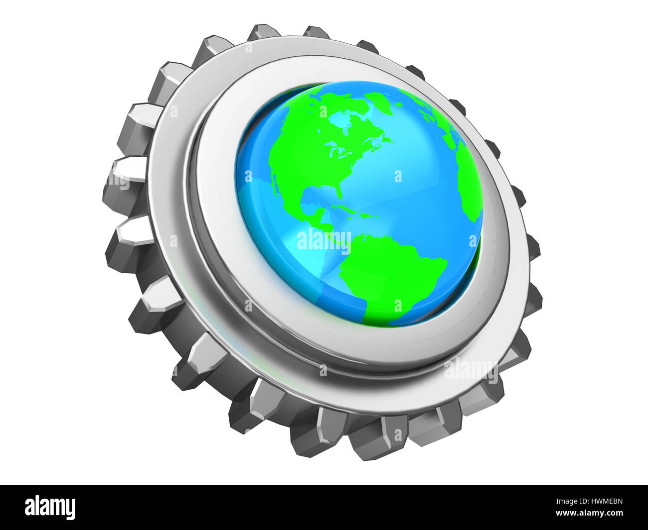 3d illustration of gear wheel with earth globe Stock Photo - Alamy