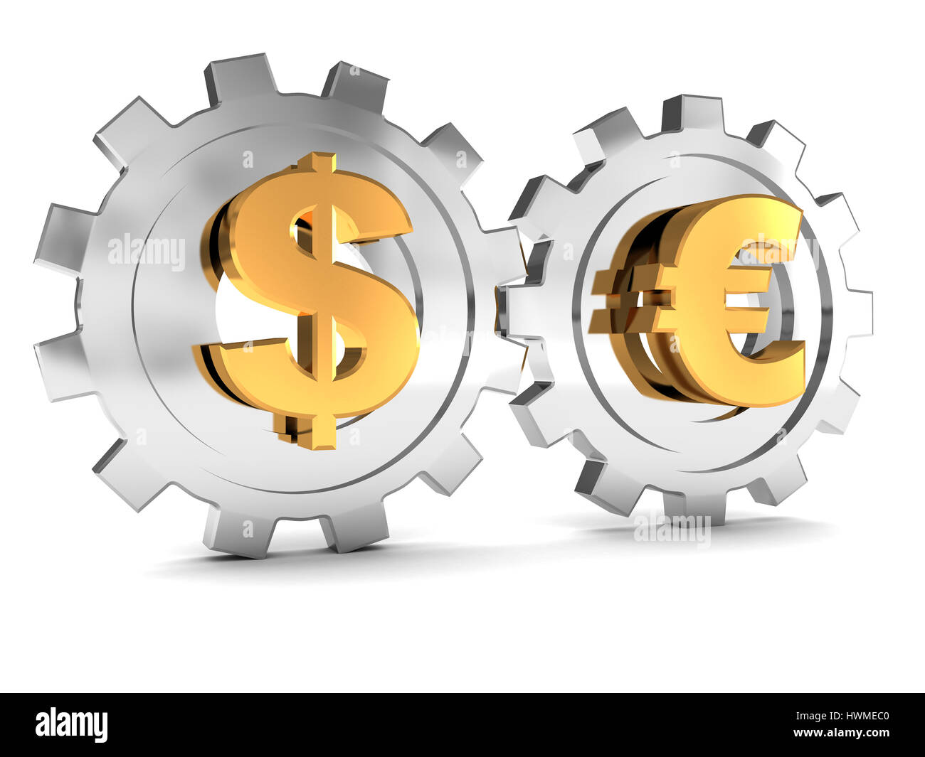 3d illustration of dollar and euro gear wheels system Stock Photo - Alamy