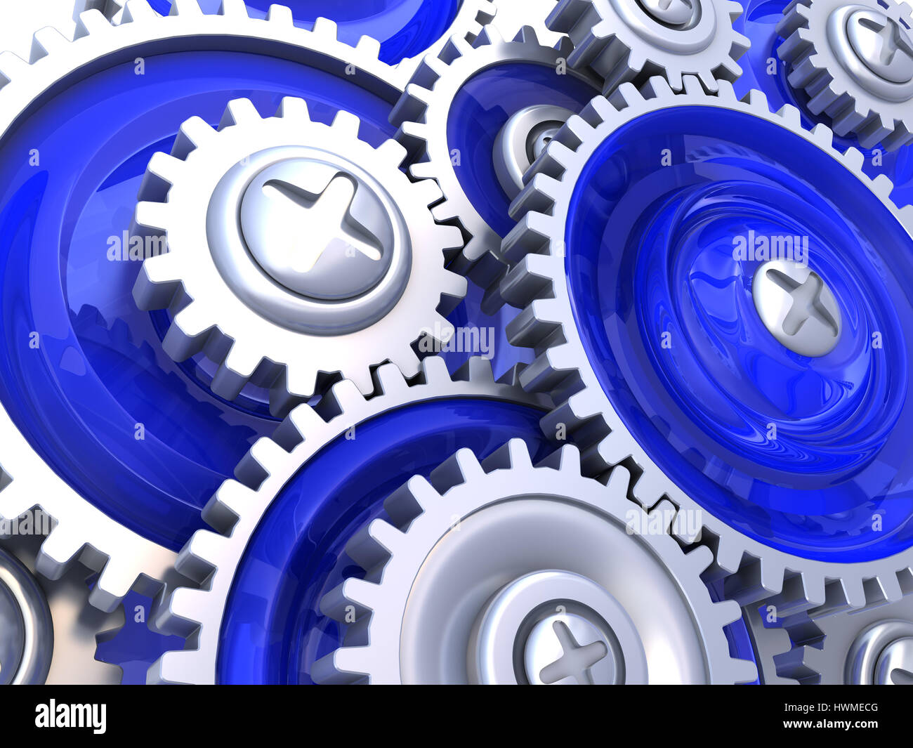 abstract 3d illustration of gear wheels background, blue colors Stock ...