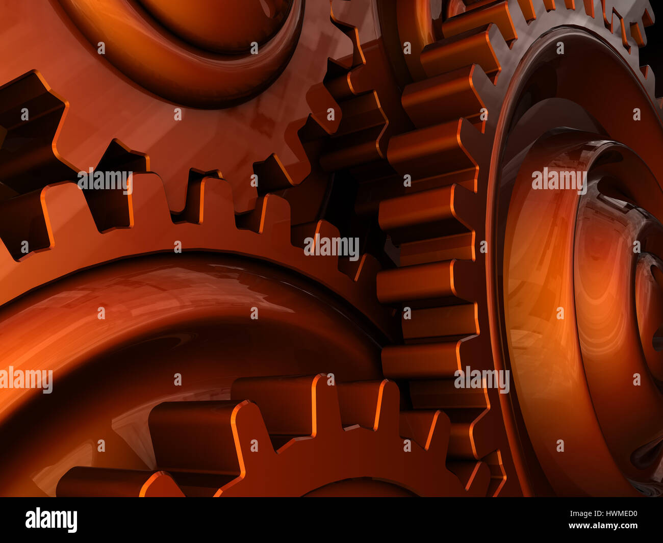 abstract 3d illustration of orange gear wheels background with ...