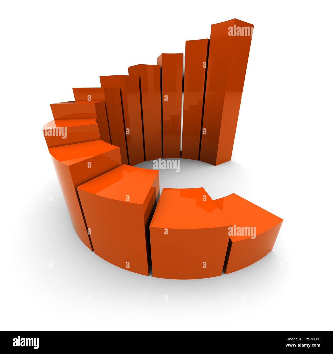 3d illustration of orange raising charts over white background Stock ...