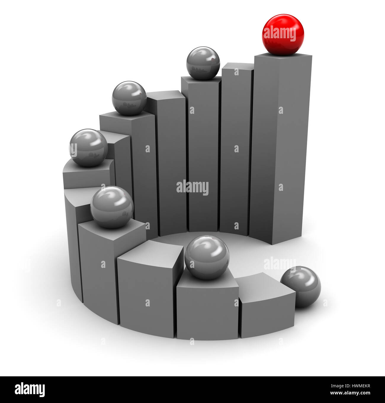 abstract 3d illustration of balls with red leader on stairs ...