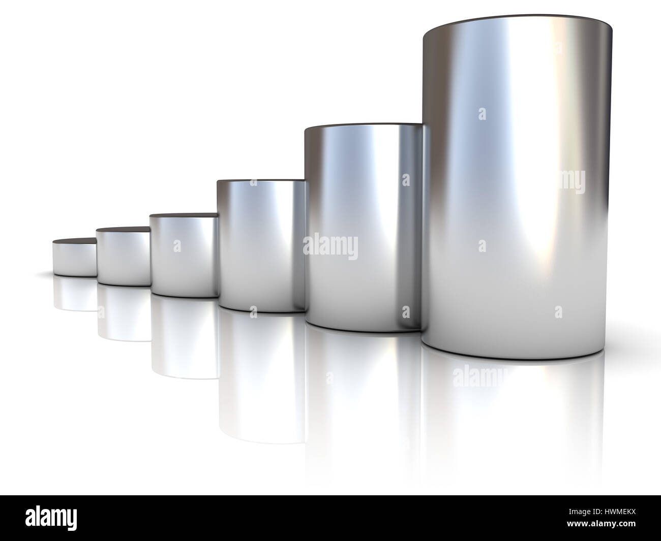 abstract 3d illustration of steel raising charts over white background ...