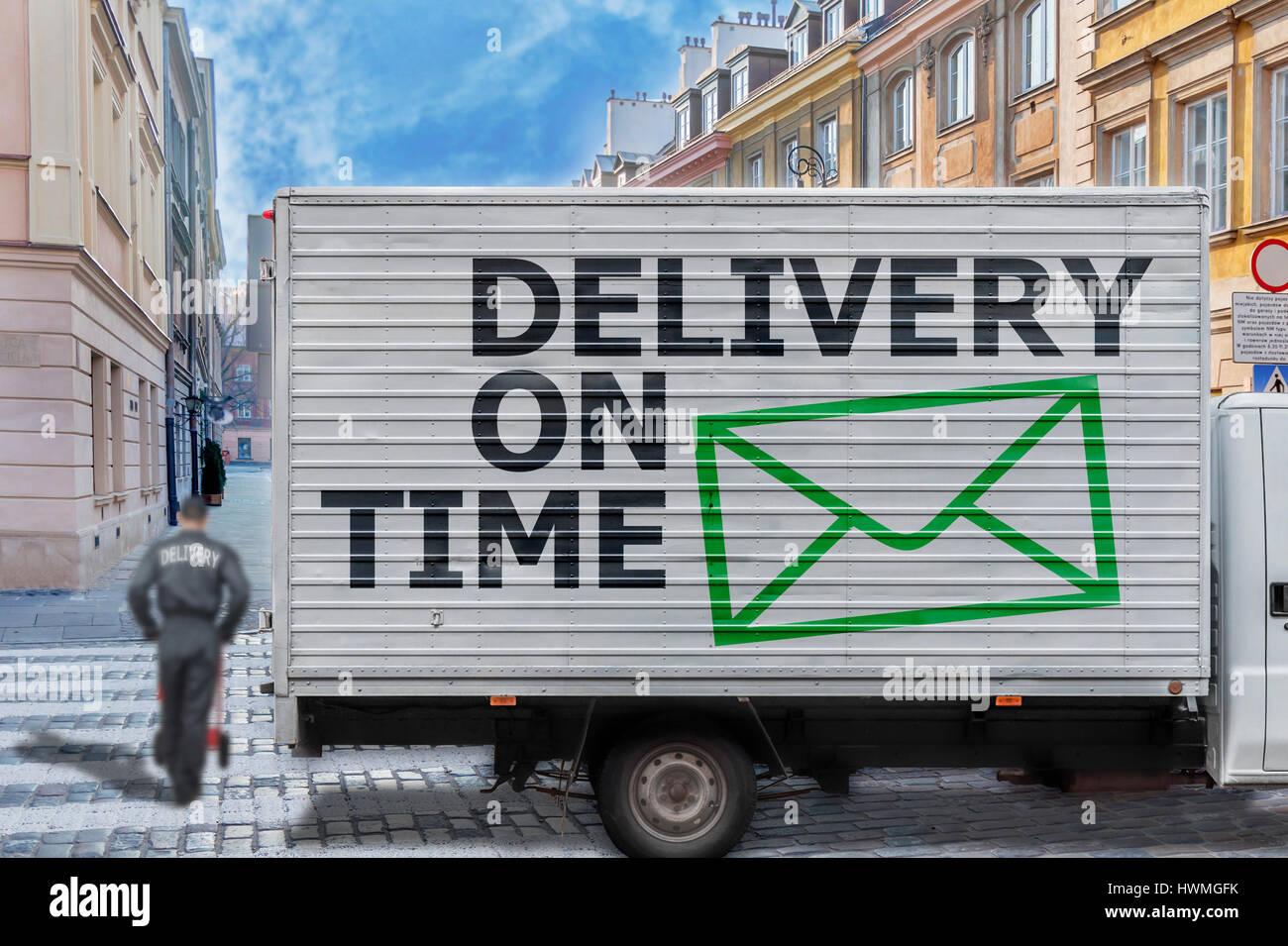 Delivery on time truck in the city centar Stock Photo - Alamy