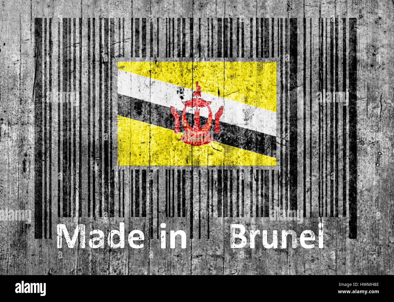 Bar code on concrete Made in Brunei Stock Photo - Alamy