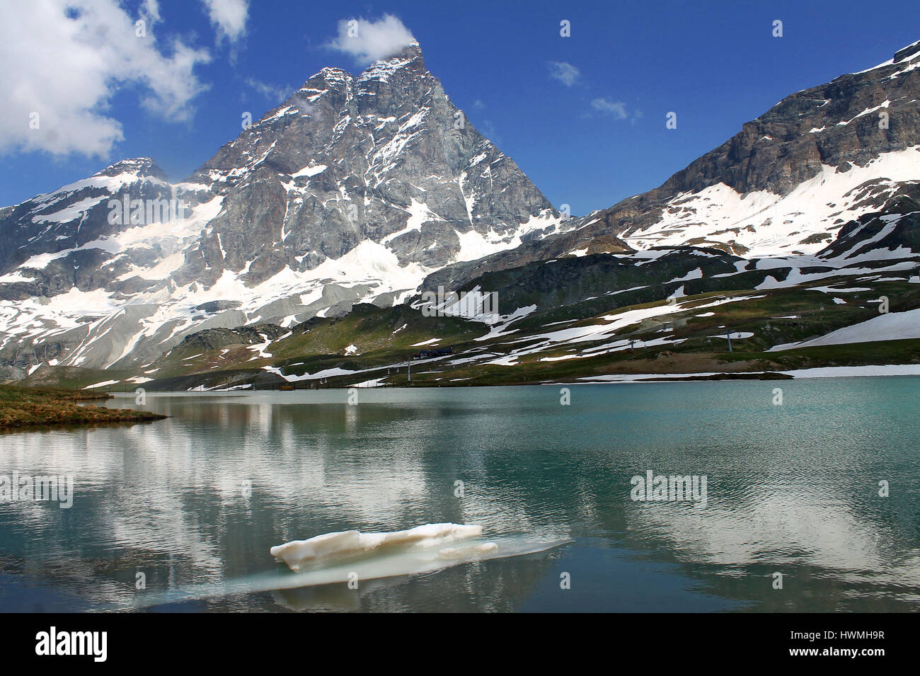 Matterhorn in spring from italian side with a mountain lake Stock Photo ...