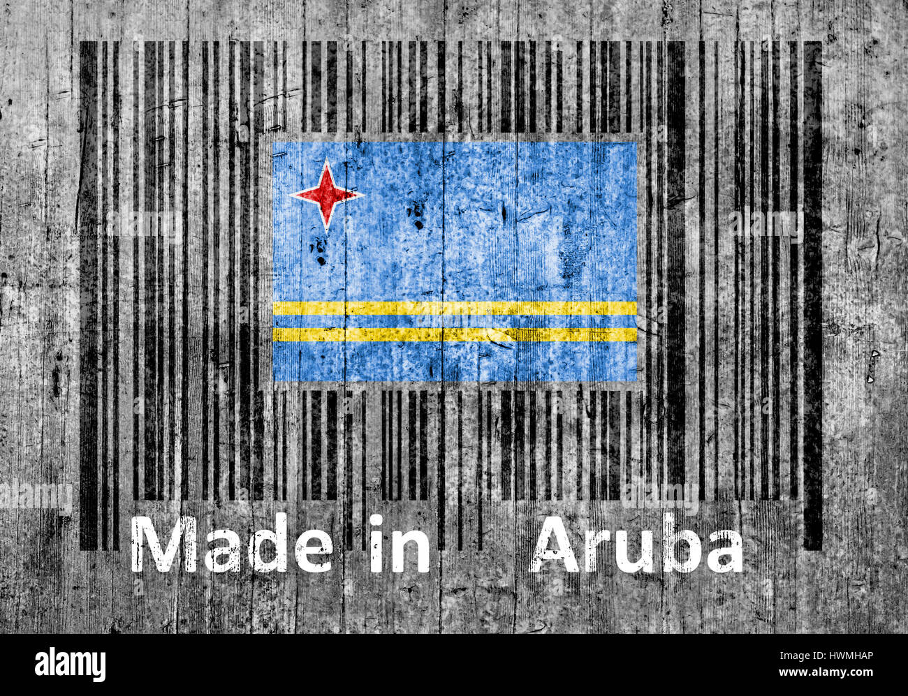 Bar code on concrete Made in Aruba Stock Photo - Alamy