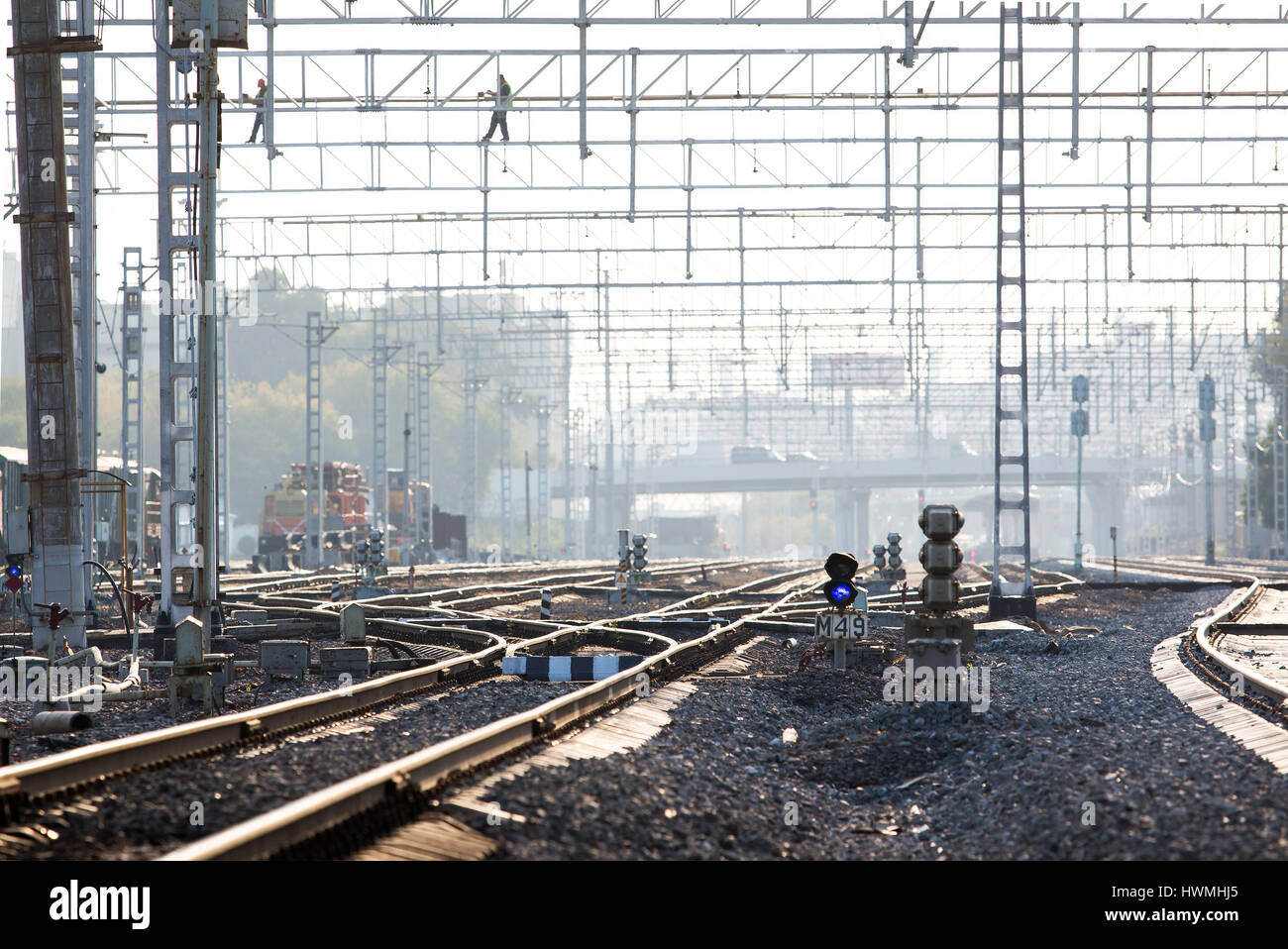 Lower view of railway turnout Stock Photo - Alamy