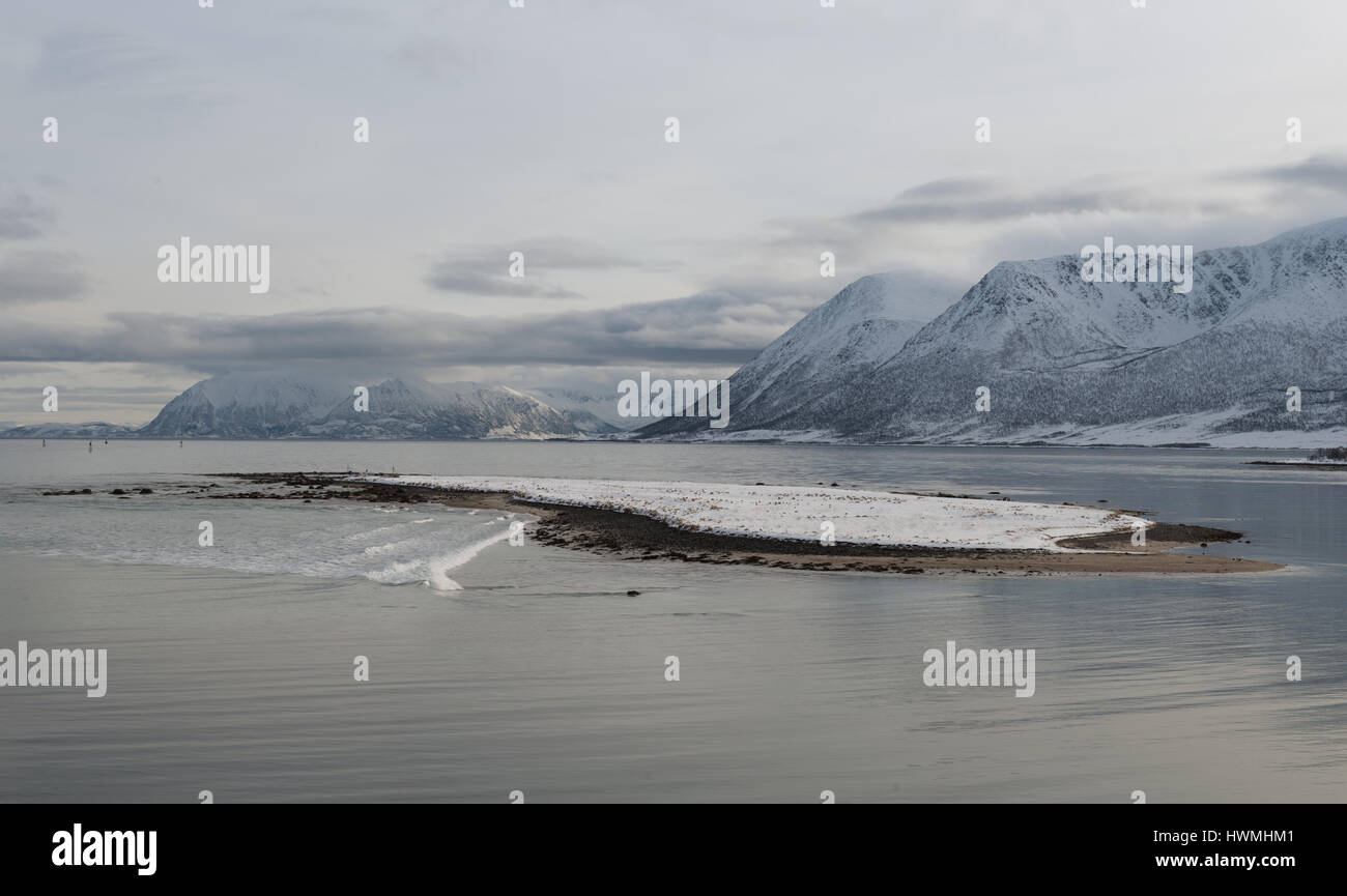 Views along Risoyhamn fjord and Risoyhamn bridge Stock Photo - Alamy