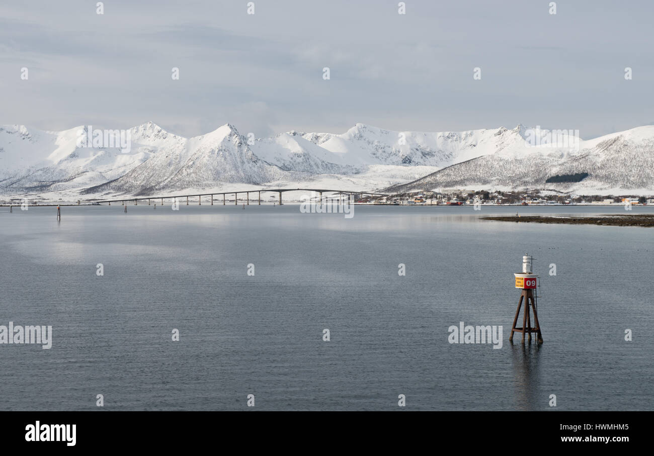 Views along Risoyhamn fjord and Risoyhamn bridge Stock Photo - Alamy