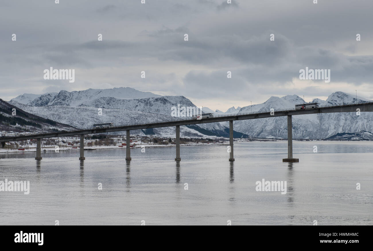 Views along Risoyhamn fjord and Risoyhamn bridge Stock Photo - Alamy