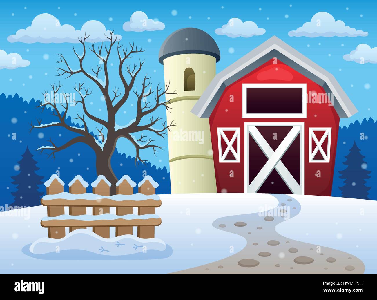 Snowing at the farm Stock Vector Images - Alamy