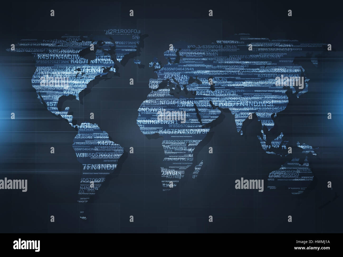 digital coding on world map concept web security blue background Stock ...
