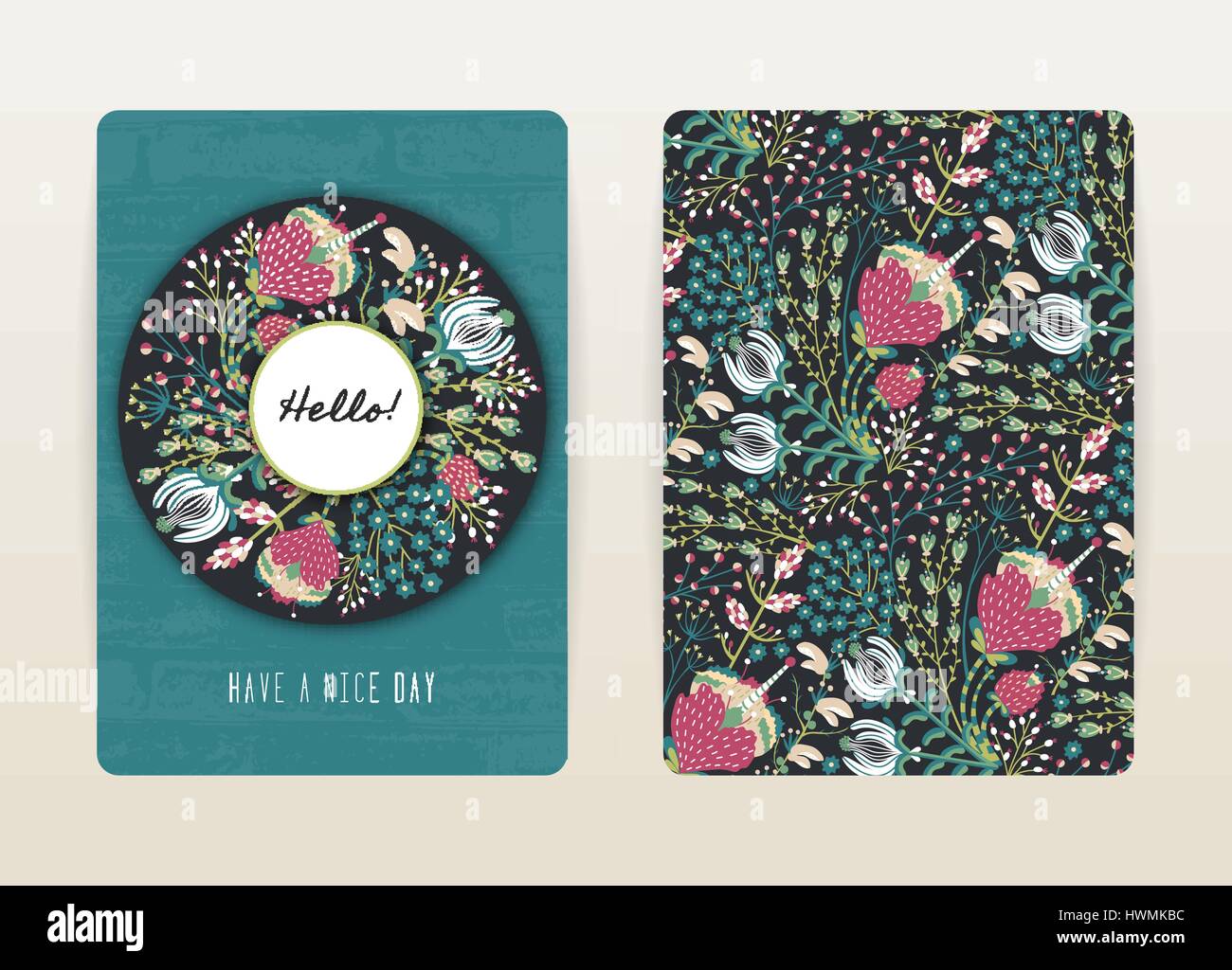 Cover design with floral pattern. Hand drawn creative flowers. Colorful ...