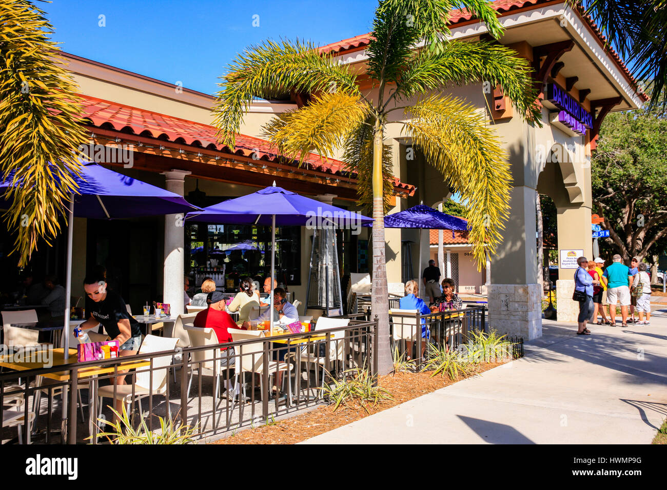 People enjoying lunch outside a restaurant in February in downtown ...