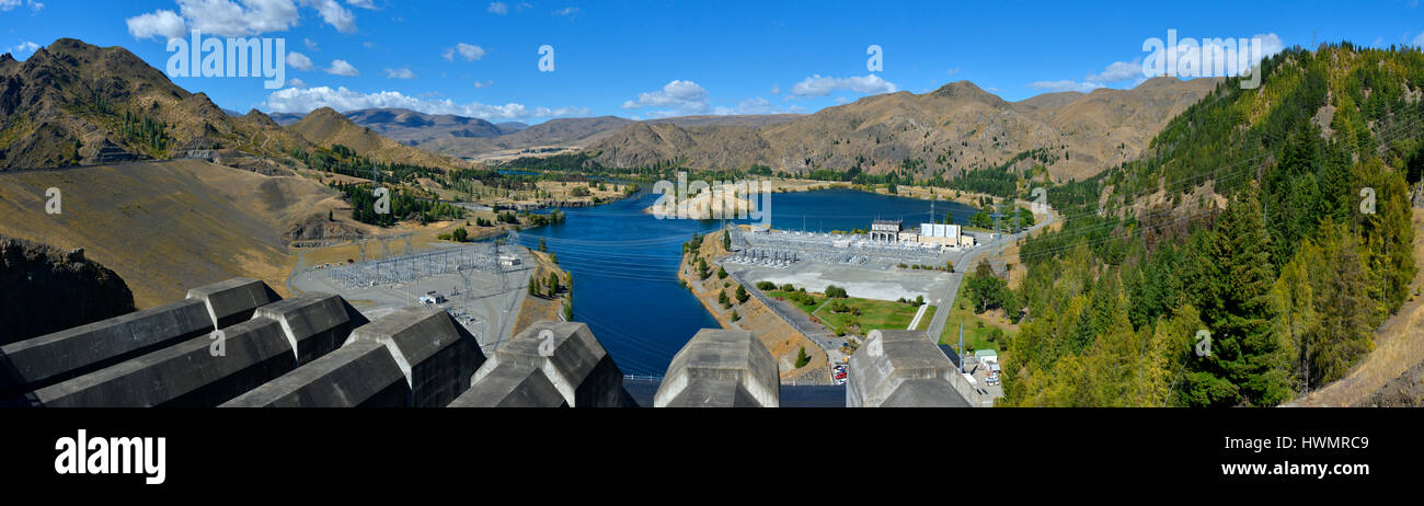 A panorama of the Benmore Hydro station. With a generating capacity of ...