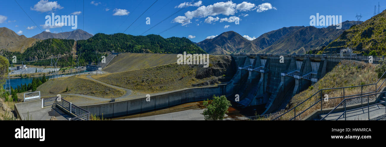 Panorama of the Benmore Hydro electricity dam in the south island, New ...