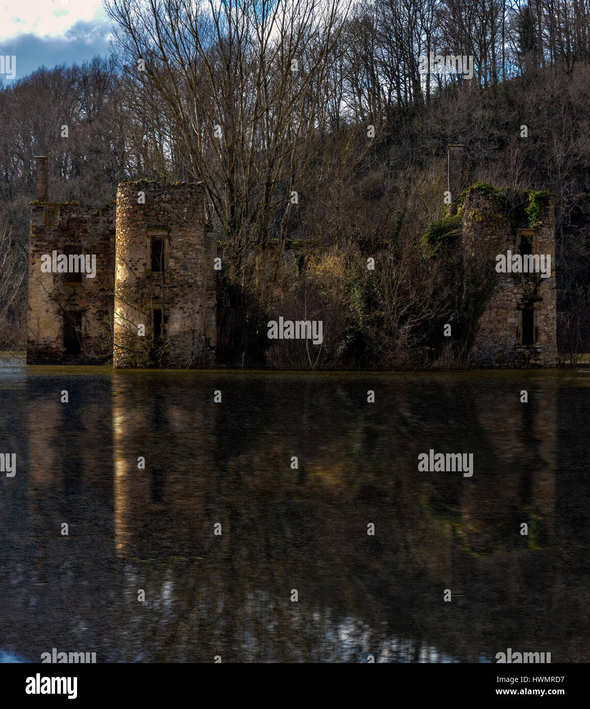 The drowned and overgrown ruins of Chateau Grandval, Occitanie, France ...