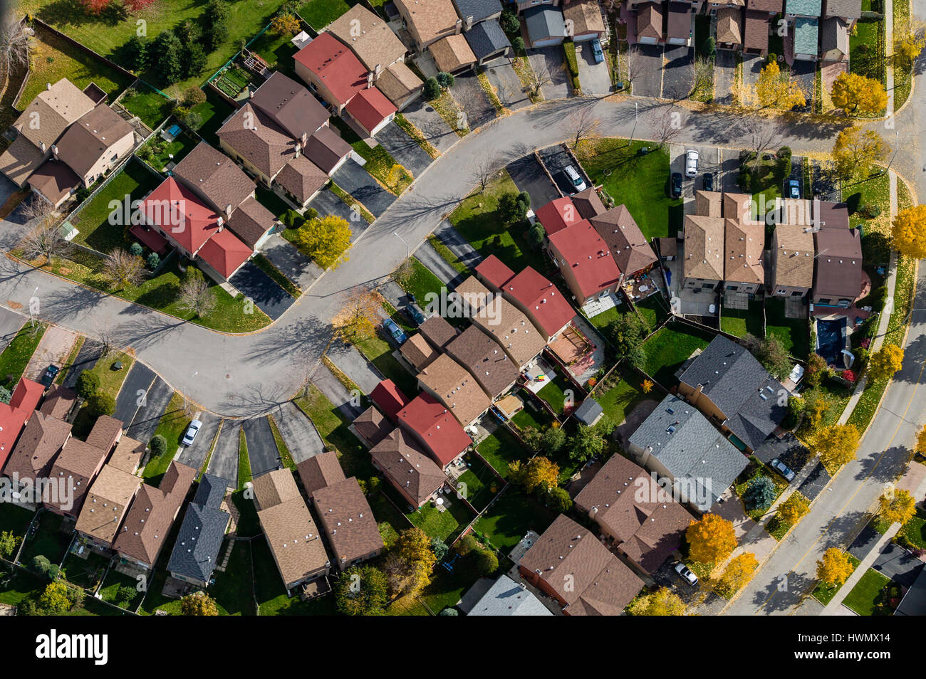 An aerial view of a residential subdivision in the Greater Toronto Area ...