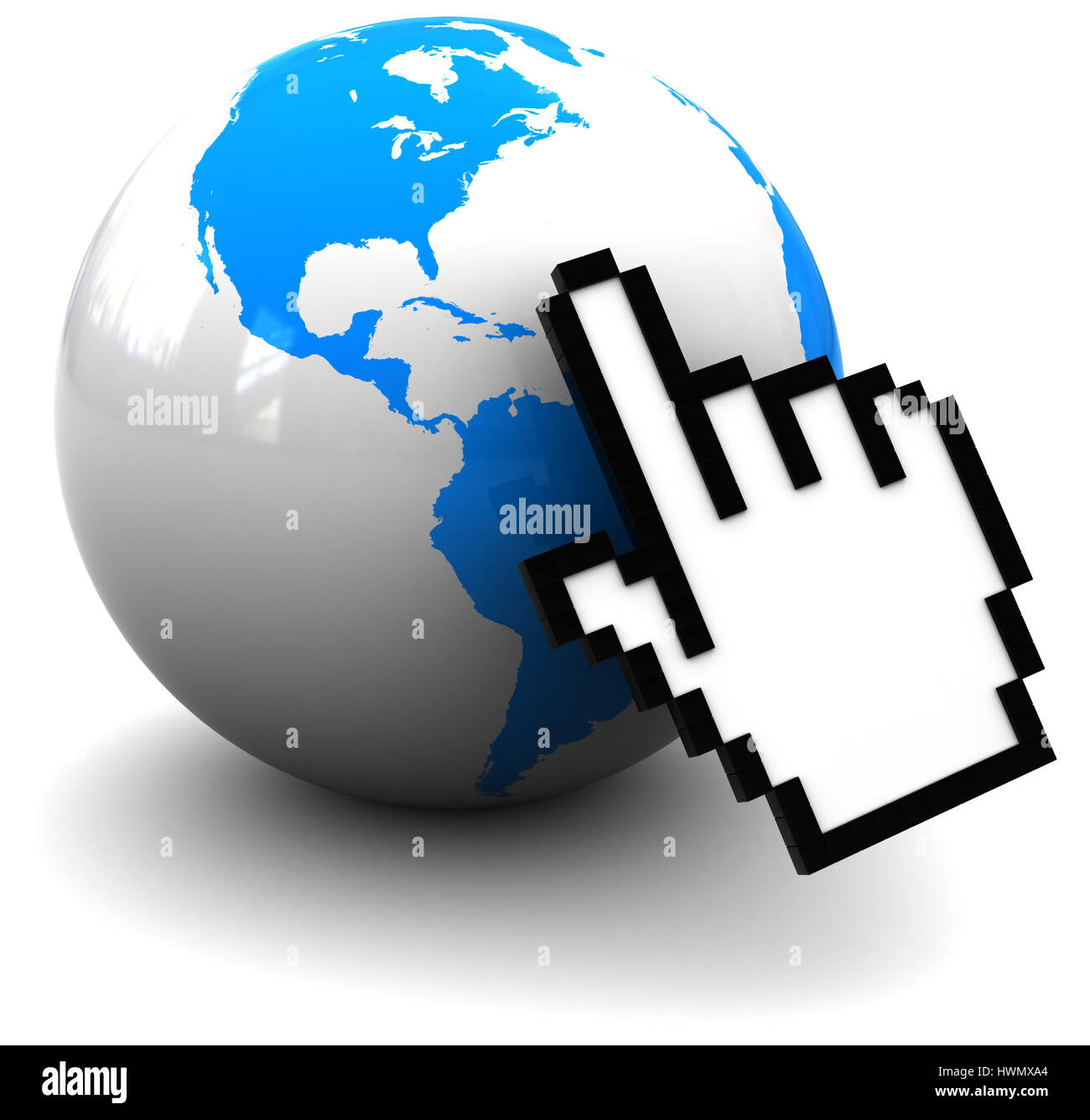 3d illustration of earth globe with mouse pointing cursor, internet ...