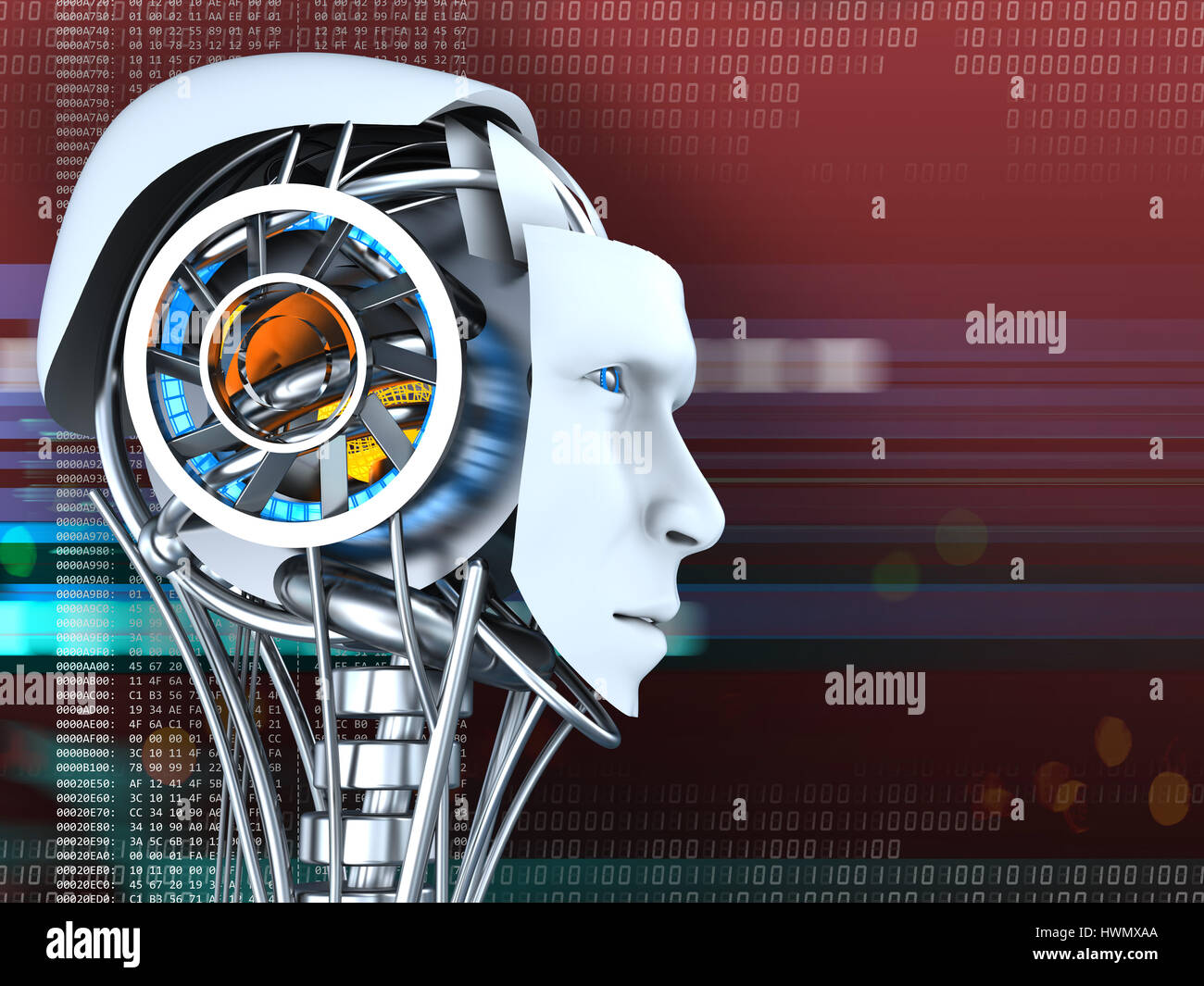 3d illustration of robot head over red digital background Stock Photo ...