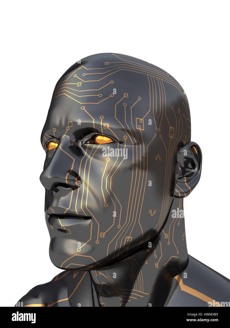 3d illustration of cyborg head with electronic circuit Stock Photo - Alamy
