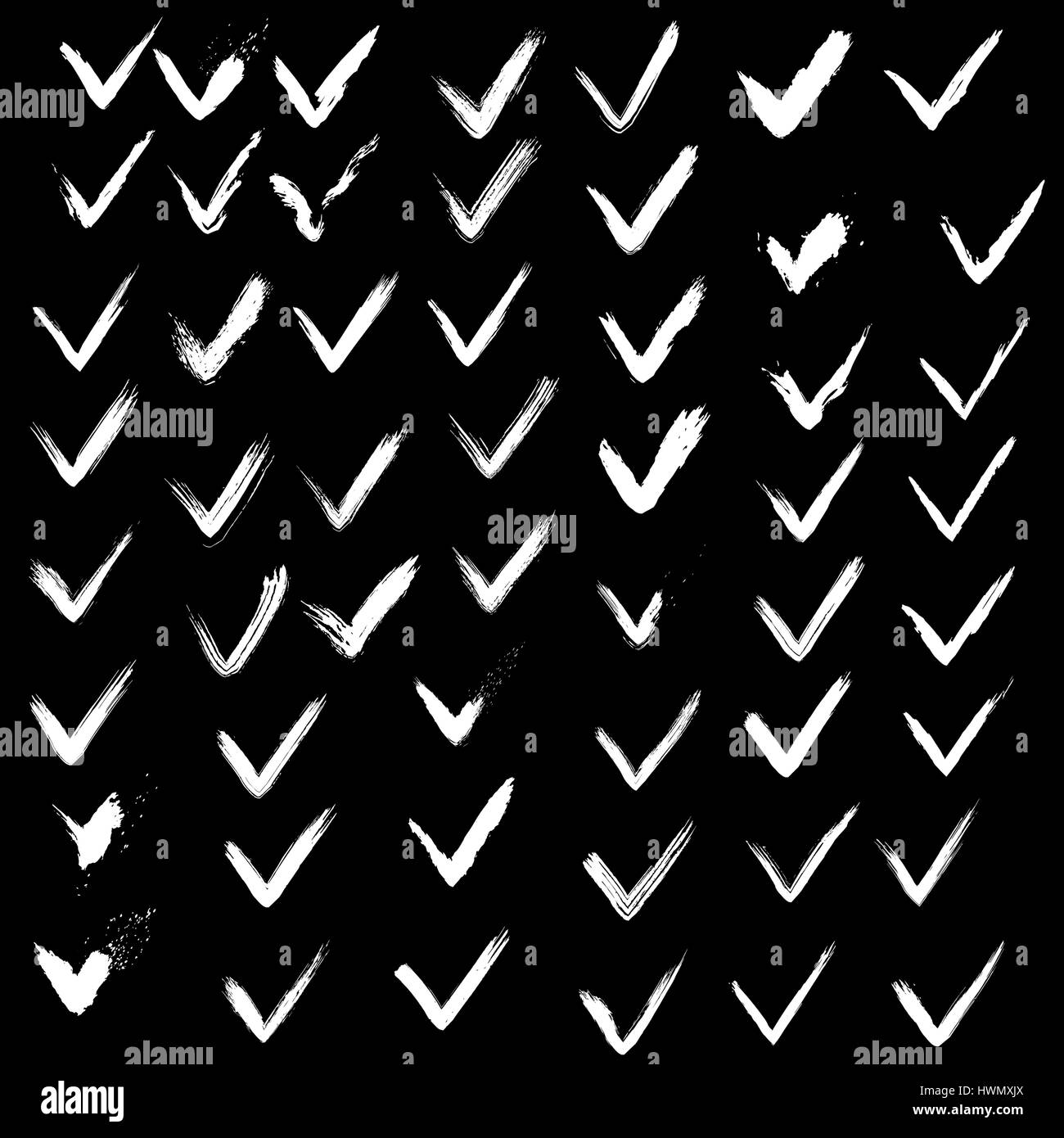 Set of hand drawn paint ink check marks. Grunge black and white ...