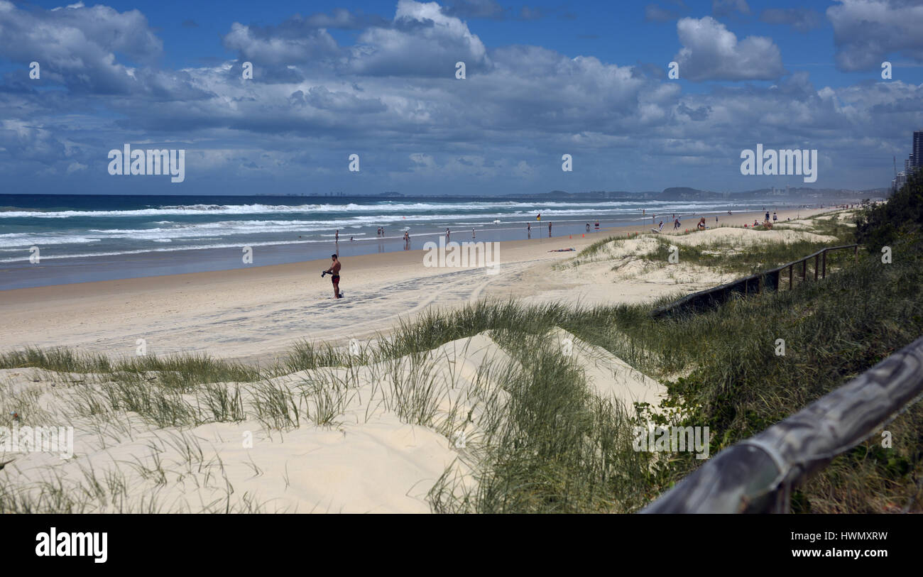 Surfers Paradise beach seen across the sand dunes Stock Photo - Alamy
