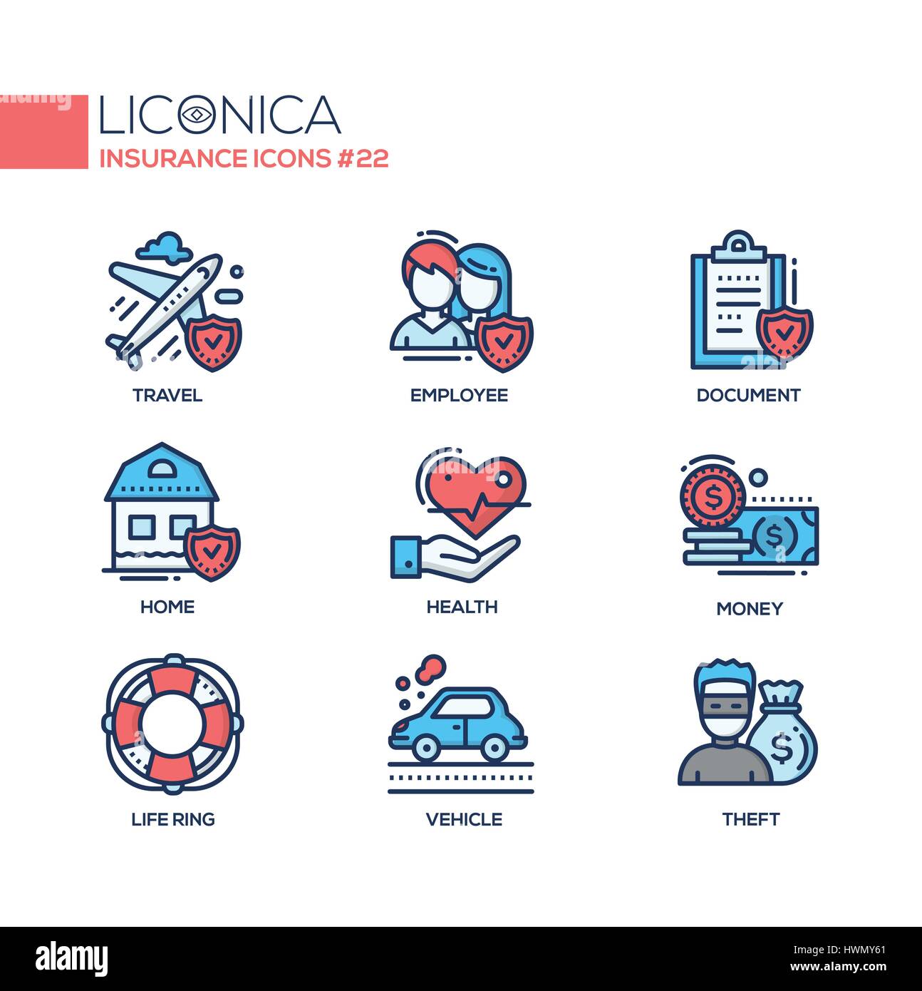 Insurance - coloured modern single line icons set Stock Vector Image ...