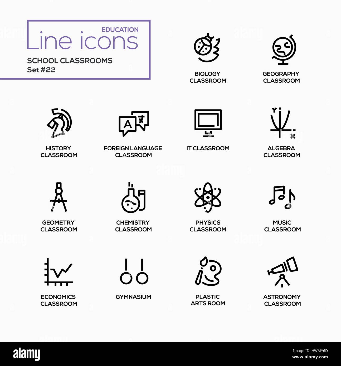 School Classrooms - modern vector single line icons set Stock Vector ...