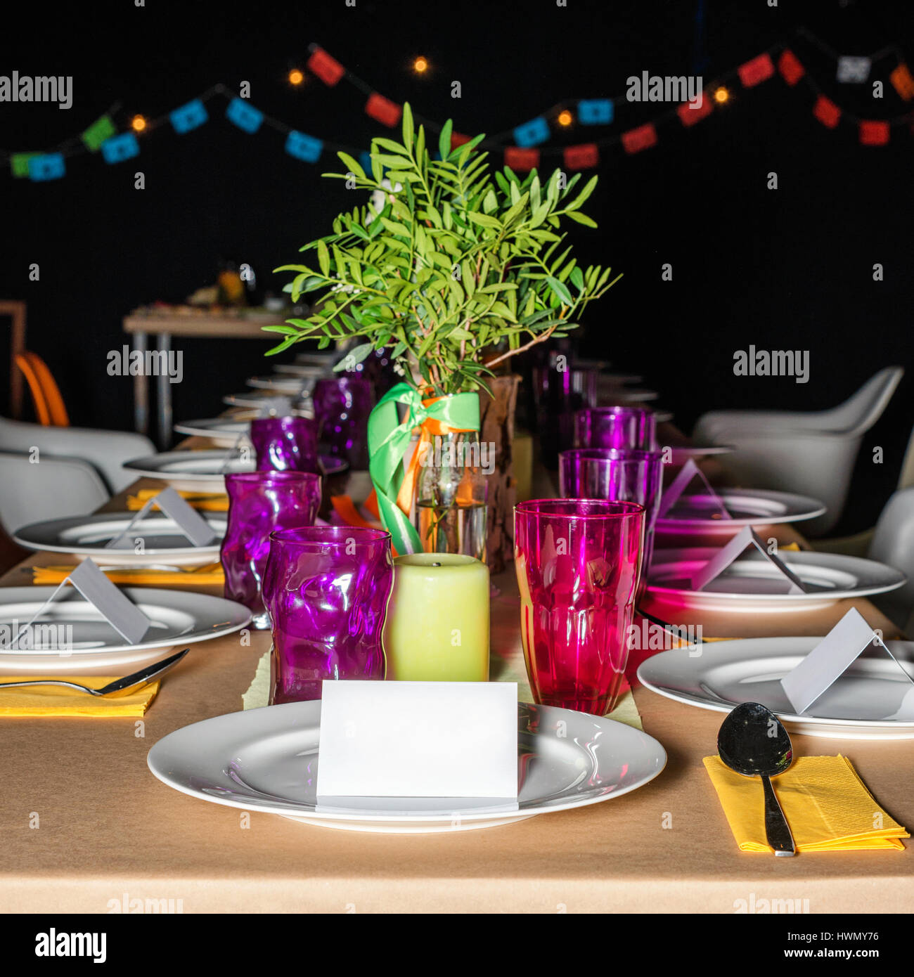 Decorated table in mexican style ready for dinner. Beautifully ...