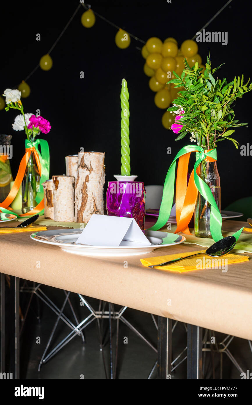 Decorated table in mexican style ready for dinner. Beautifully ...