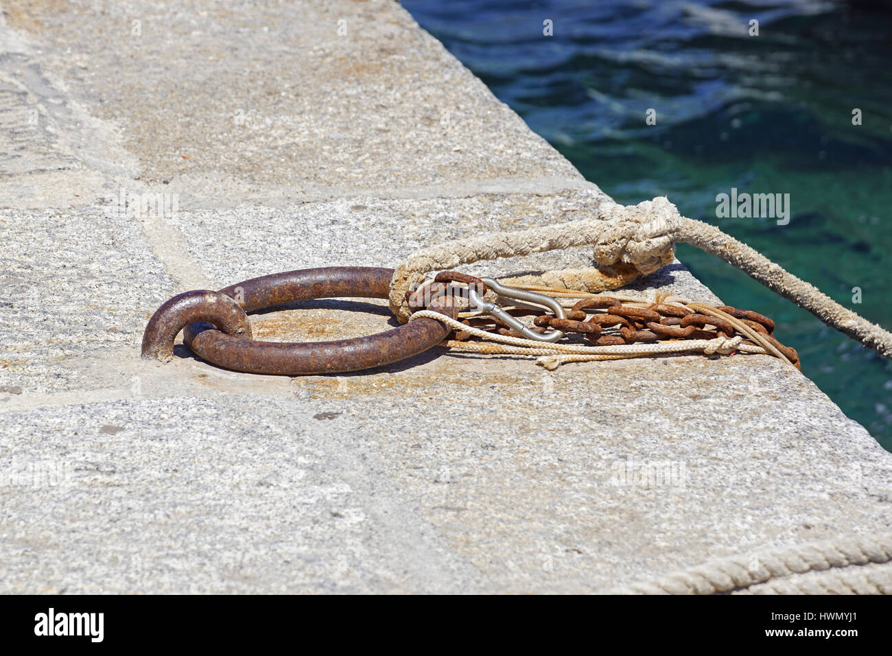 nautical anchor chains on the pier Stock Photo - Alamy