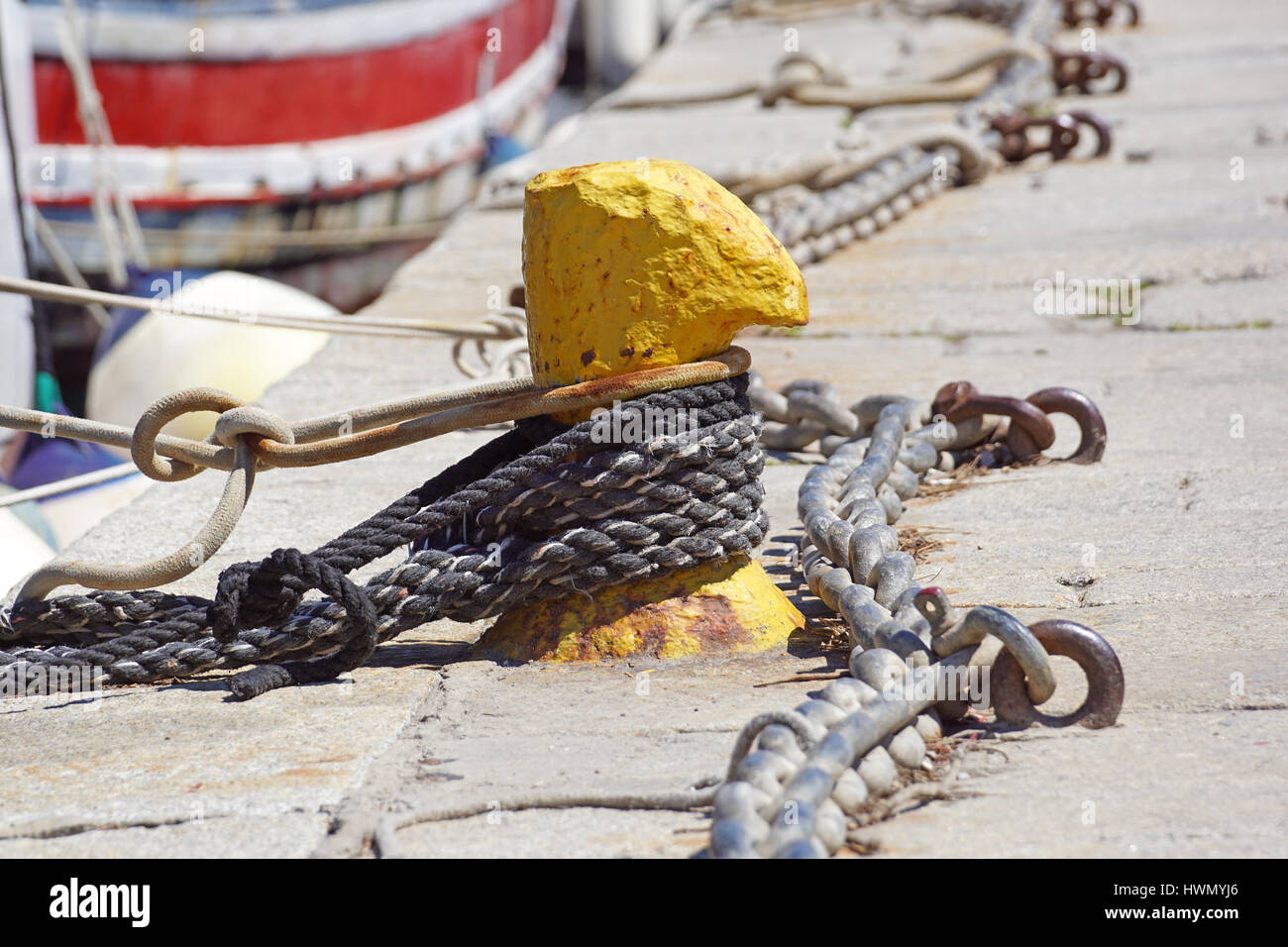 nautical anchor chains on the pier Stock Photo - Alamy